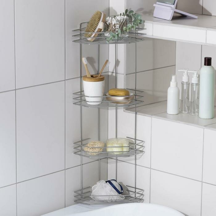 Полка для ванной угловая 4-х ярусная, 20,5x20,5x72 см, цвет хром