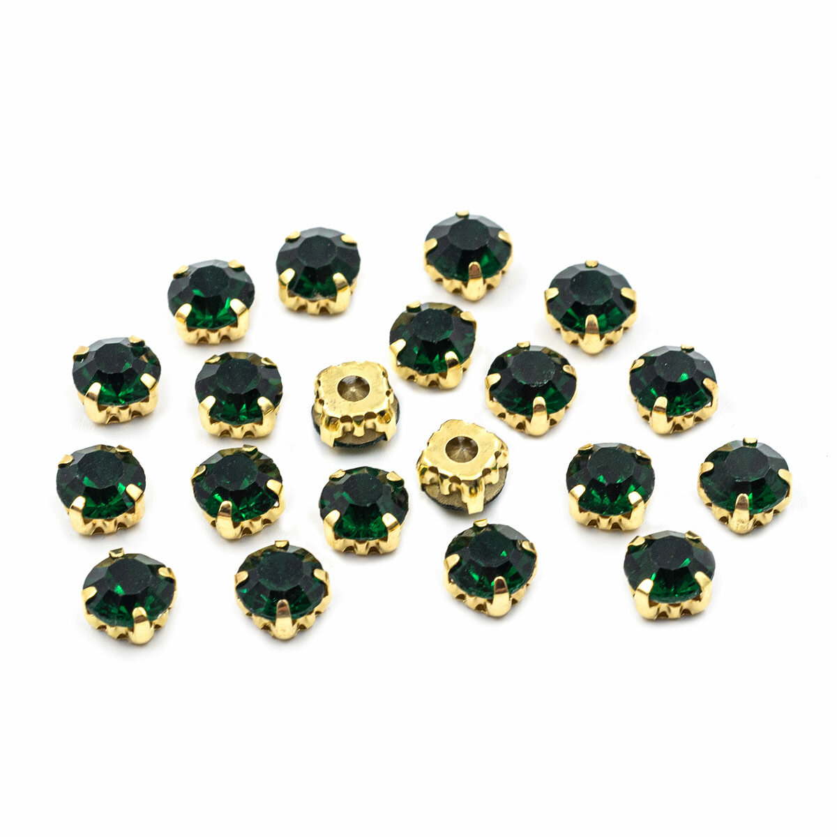 Стразы в цапах под золото, 8 мм, 20 шт, круглые, хрустальные, изумрудные, Astra&Craft