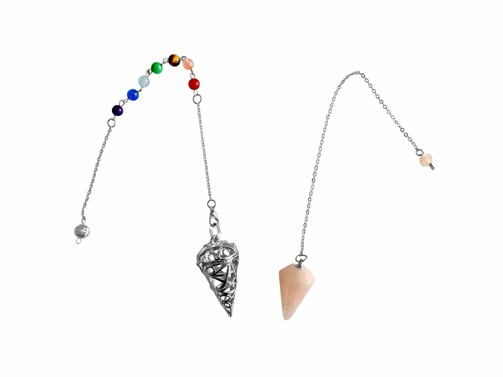 Кулон для биолокационного маятника серебряный цвет и маятник биолокационный Розовый кварц МБК-010