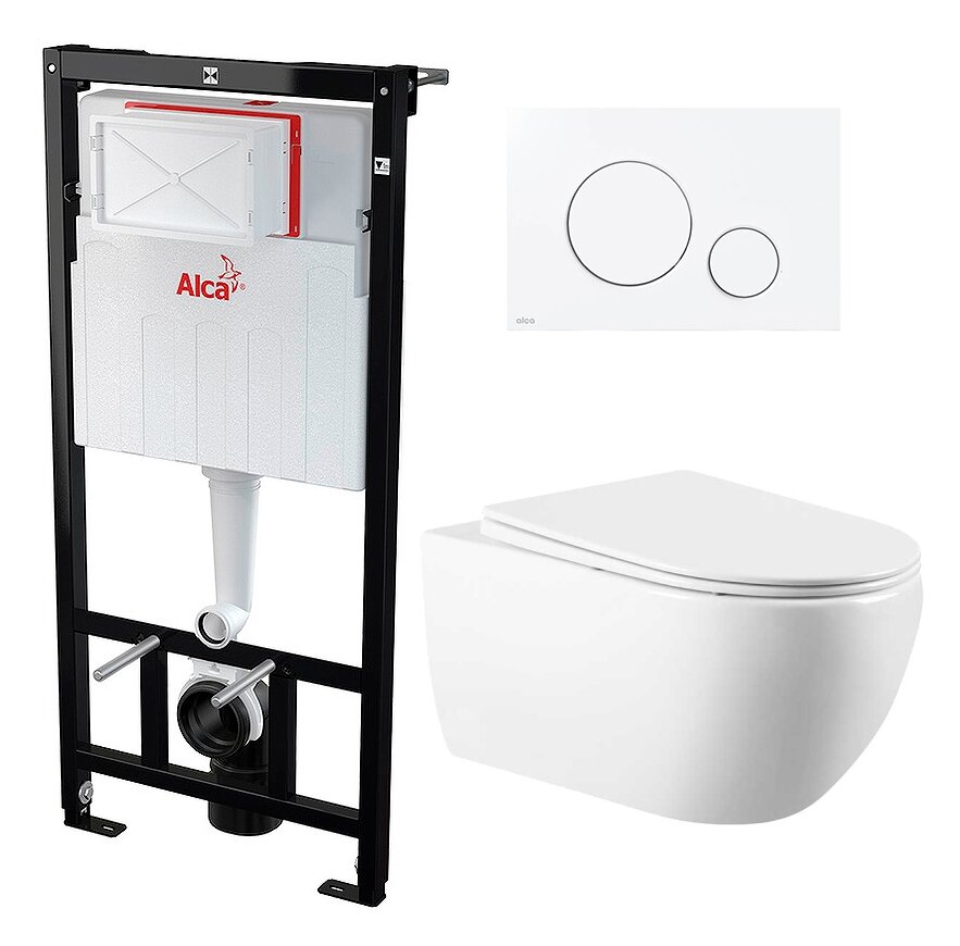 Комплект 3 в 1 инсталляция AlcaPlast + Унитаз подвесной Vincea Evo VT1-34 + кнопка белая
