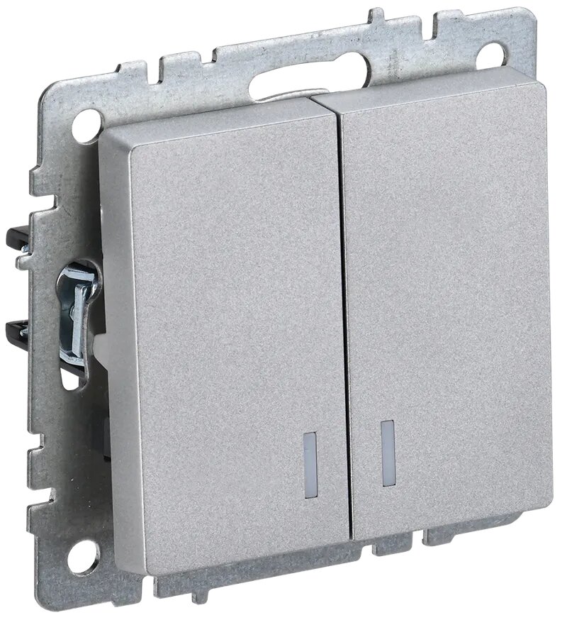 Выключатель встраиваемый двухклавишный с подсветкой IEK BRITE BR-V20-1-10-K47 ВС10-2-1-БрА алюминий