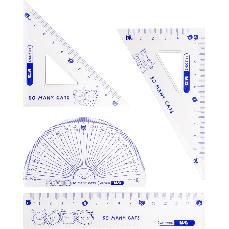 Набор чертежный M&G So Many Cats (линейка, транспортир, 2 треугольн) в асс 1773912 ARL960N3