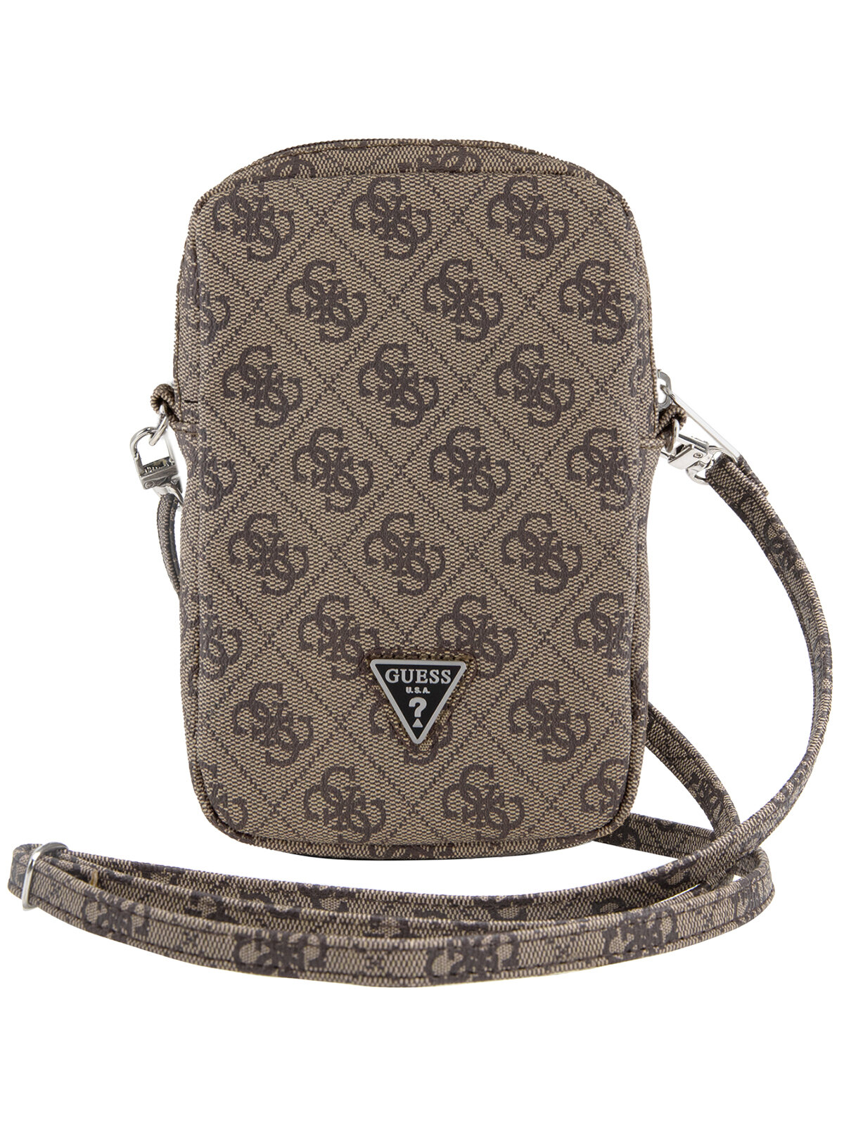 Guess для смартфонов сумка Wallet Zipper Pouch 4G with Triangle metal logo Brown