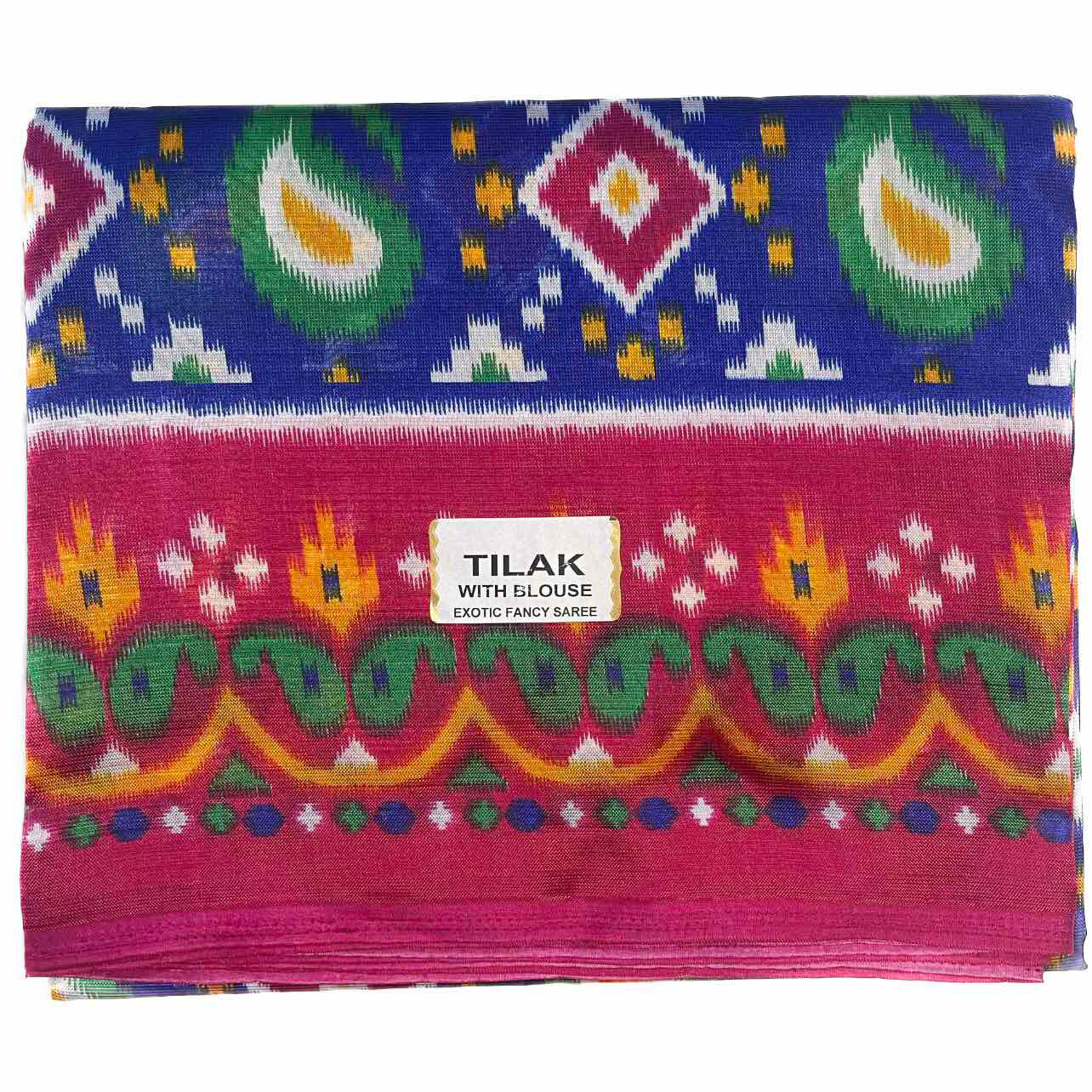 Сари TILAK с печатным принтом этника, цвет сине-розовый (Size: Onesize, с отрезом для блузы), разный дизайн, 1 шт.