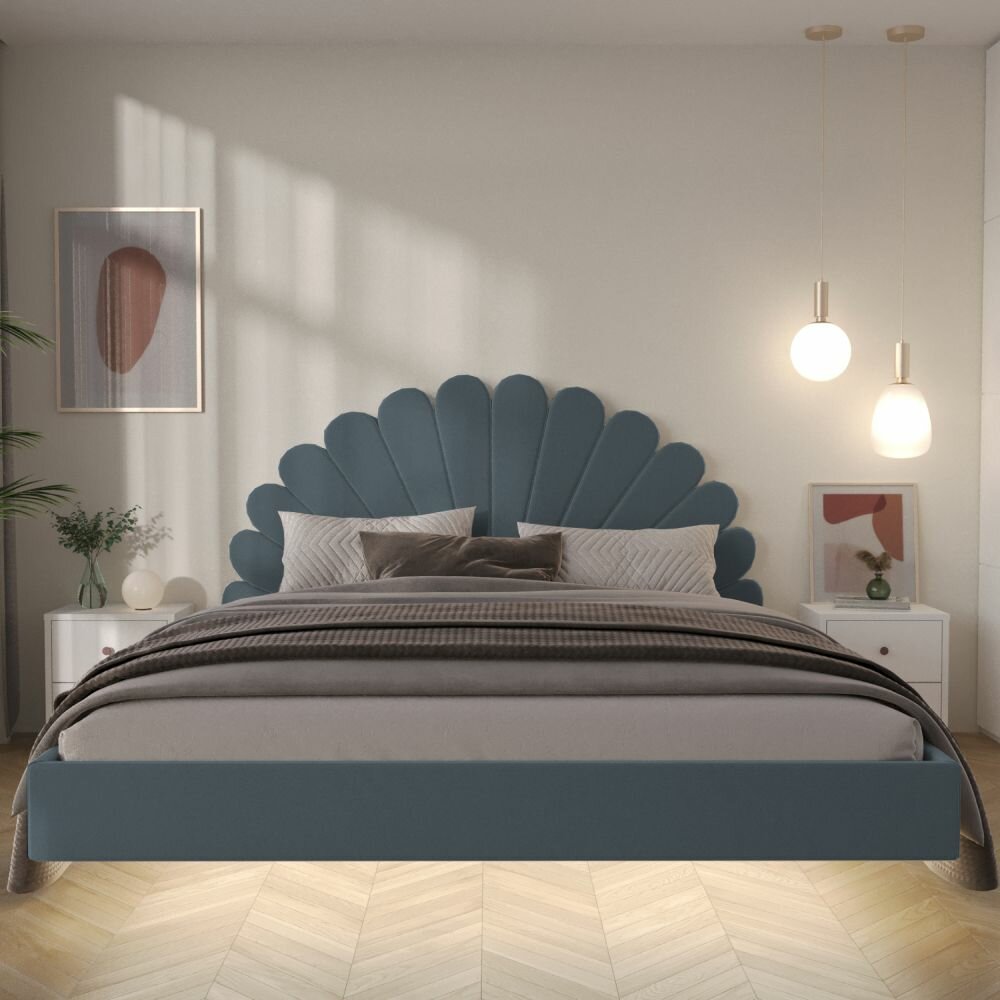 Кровать двуспальная 180x190 парящая Шелл цвет Серо-зеленый