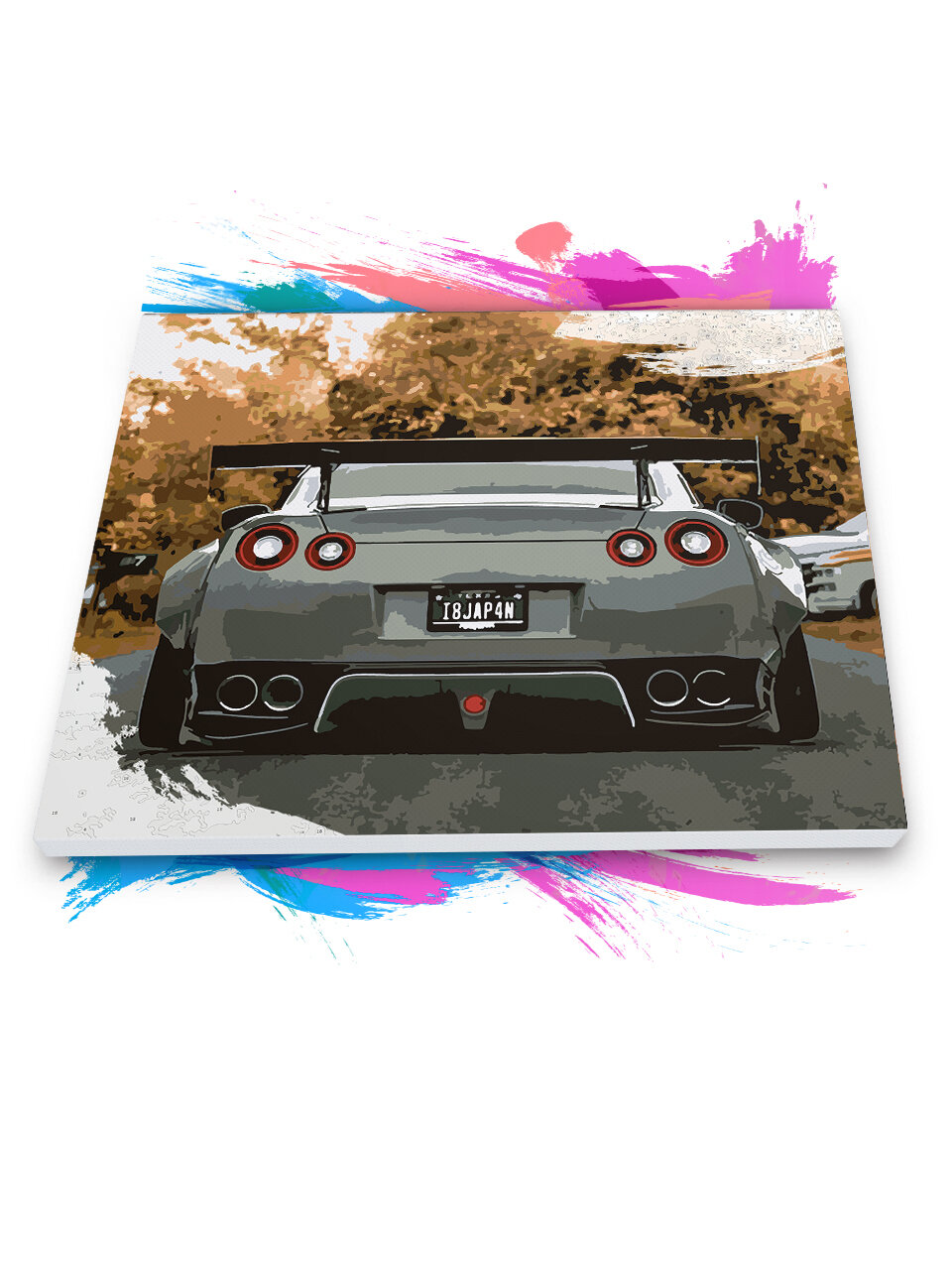 Картина по номерам на холсте Nissan Skyline GTR 34 на фоне леса, 90 х 120 см