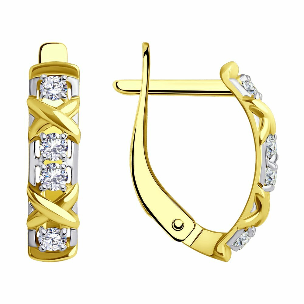 Серьги, желтое золото, 585 проба, фианит