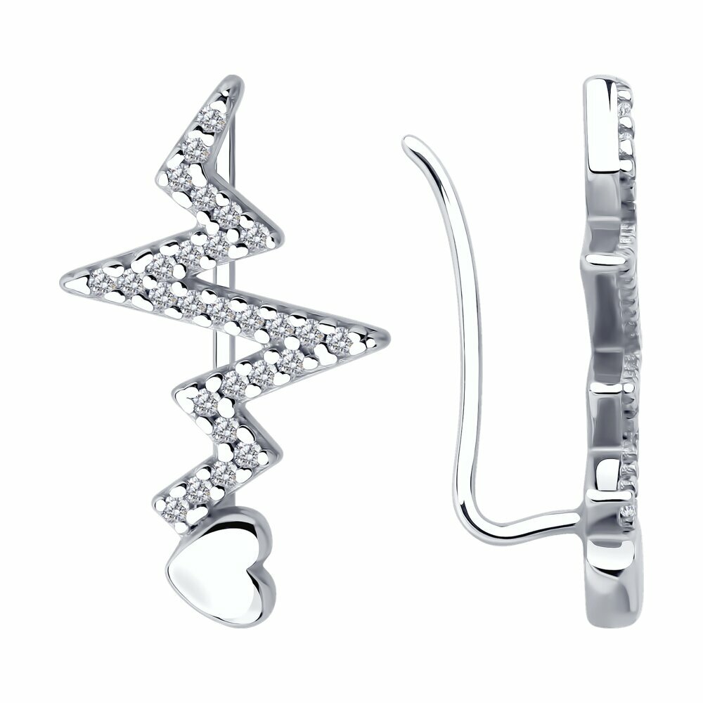 Серьги, серебро, 925 проба, родирование, фианит