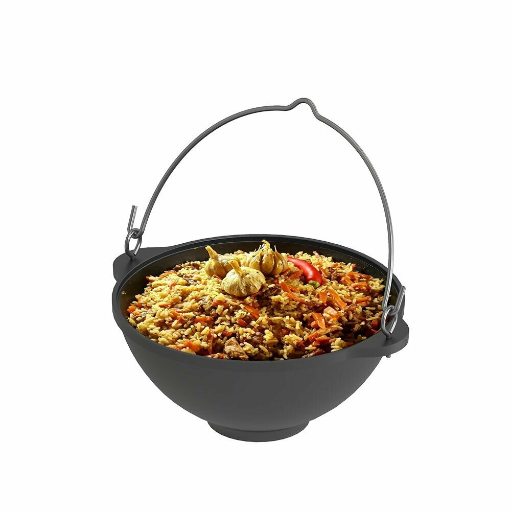 Казан чугунный с ручкой без крышки Везувий, 6 литров, с боковыми ручками, черный