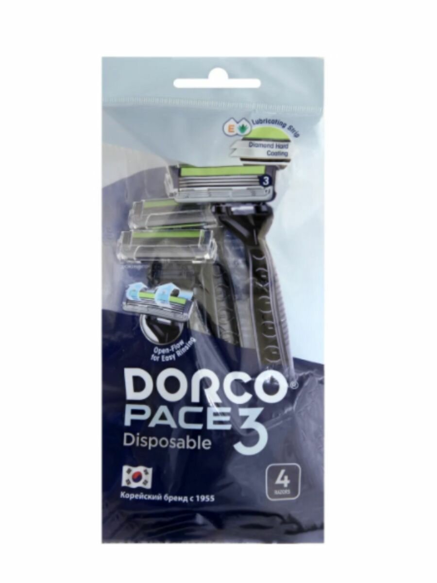Dorco Pace3-Одноразовые станки для бритья c3 лезвиями 4штуки