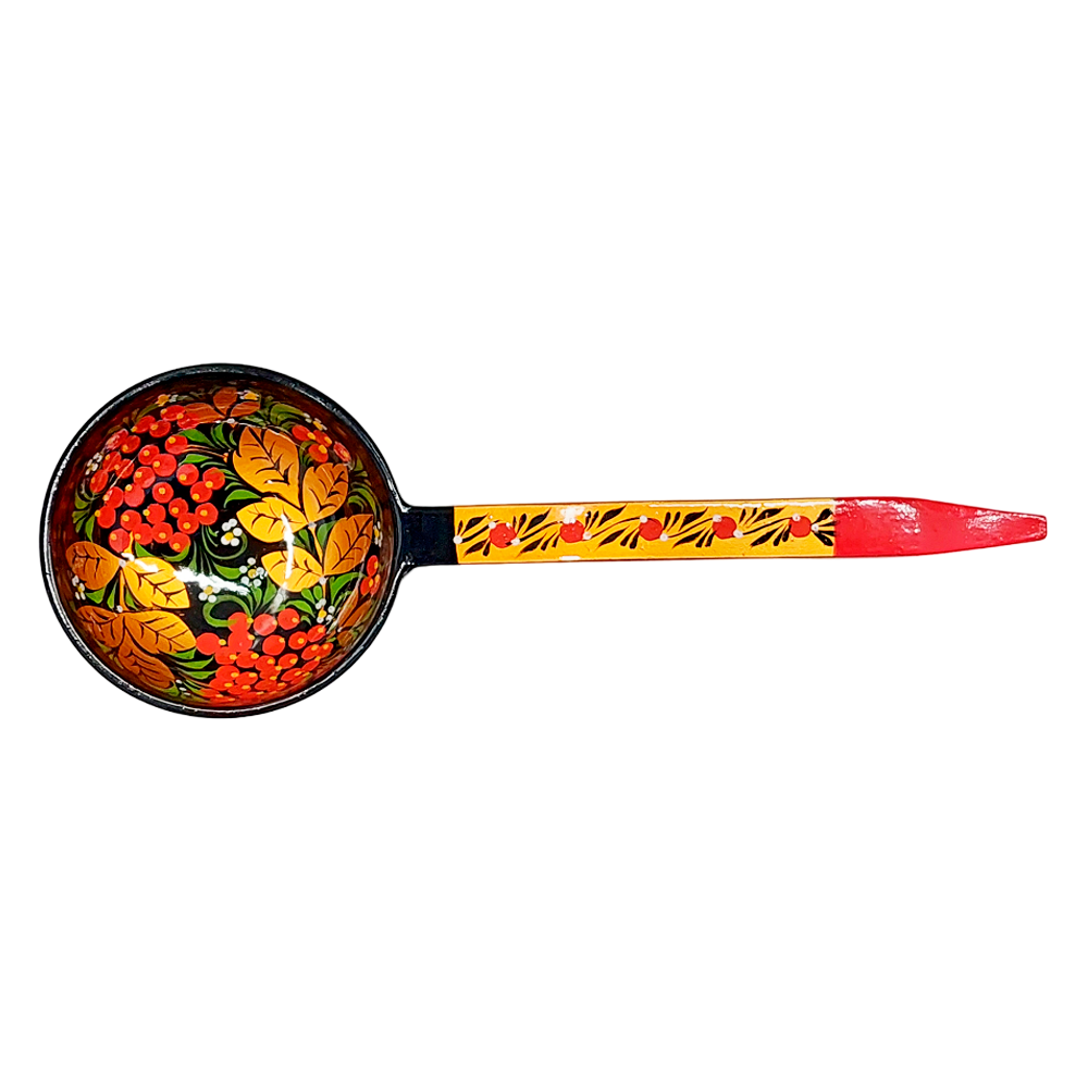 Деревянный половник ручной работы "Рябинка", хохлома