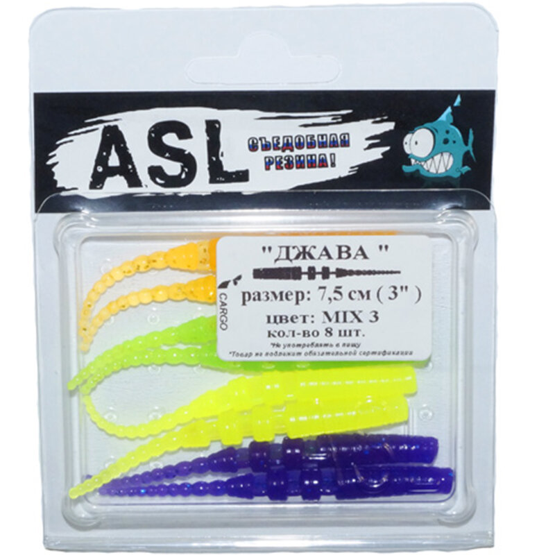 Силиконовая приманка ASL "Джава" цвет "mix 3" L-7,5см (3") 8шт/уп
