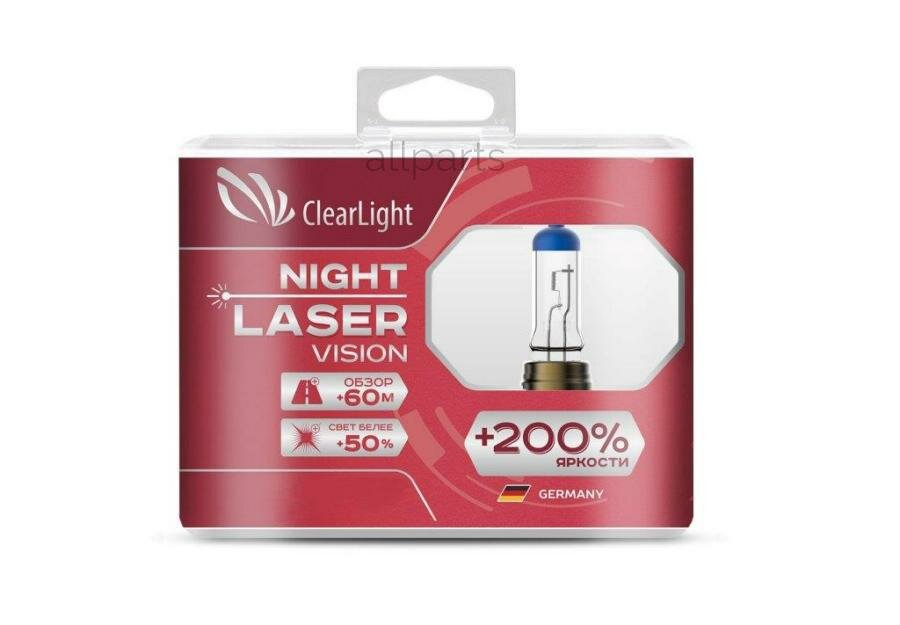 CLEARLIGHT MLH4NLV200 к-кт ламп! галоген 12V H4 60/55W P43t 4300K (бокс 2шт) Night Laser Vision +200%\