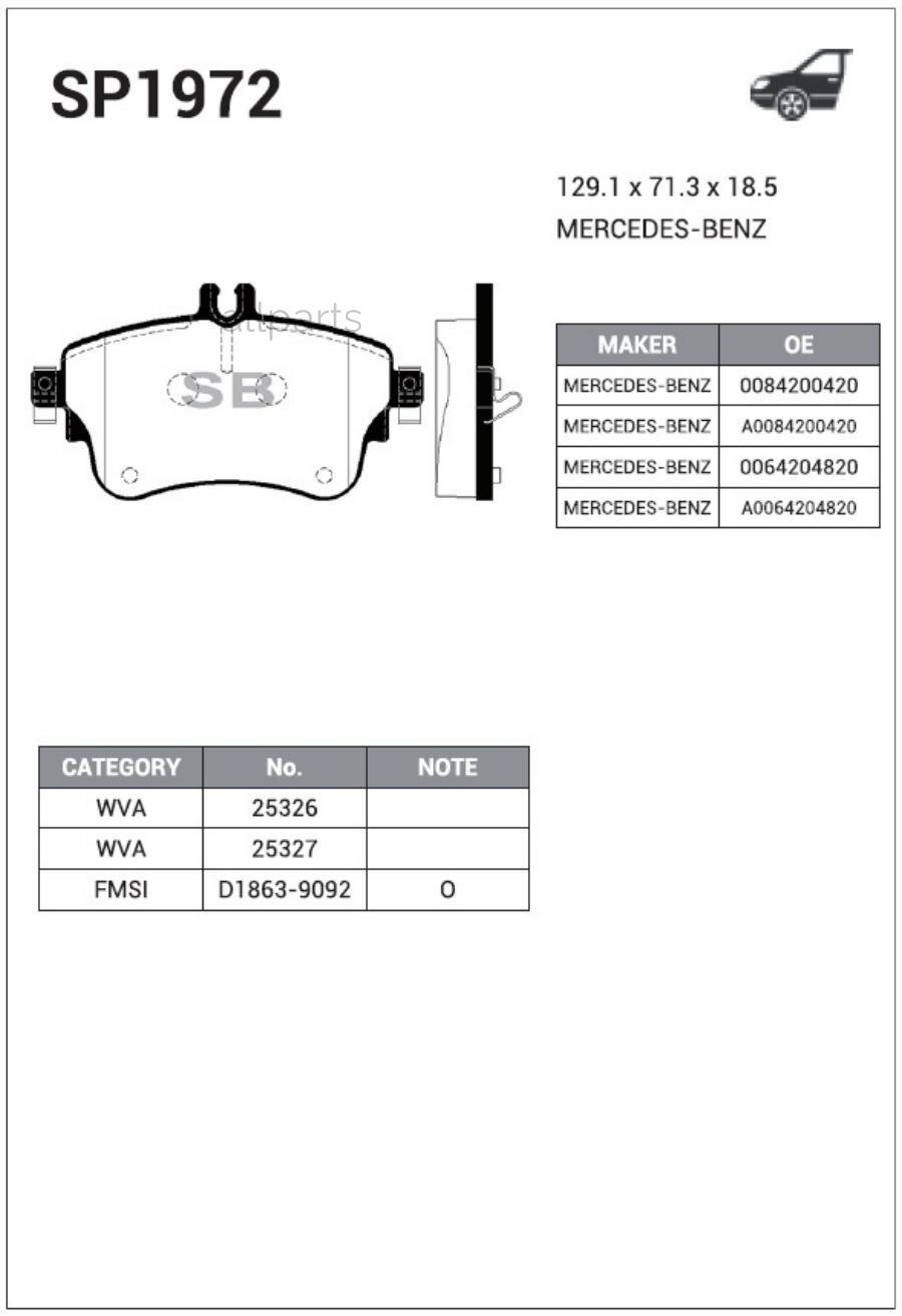 SANGSIN BRAKE SP1972 SP1972 колодки дисковые передние! \ MB W176/W246 1.6/1.8/2.0/CDi 11>