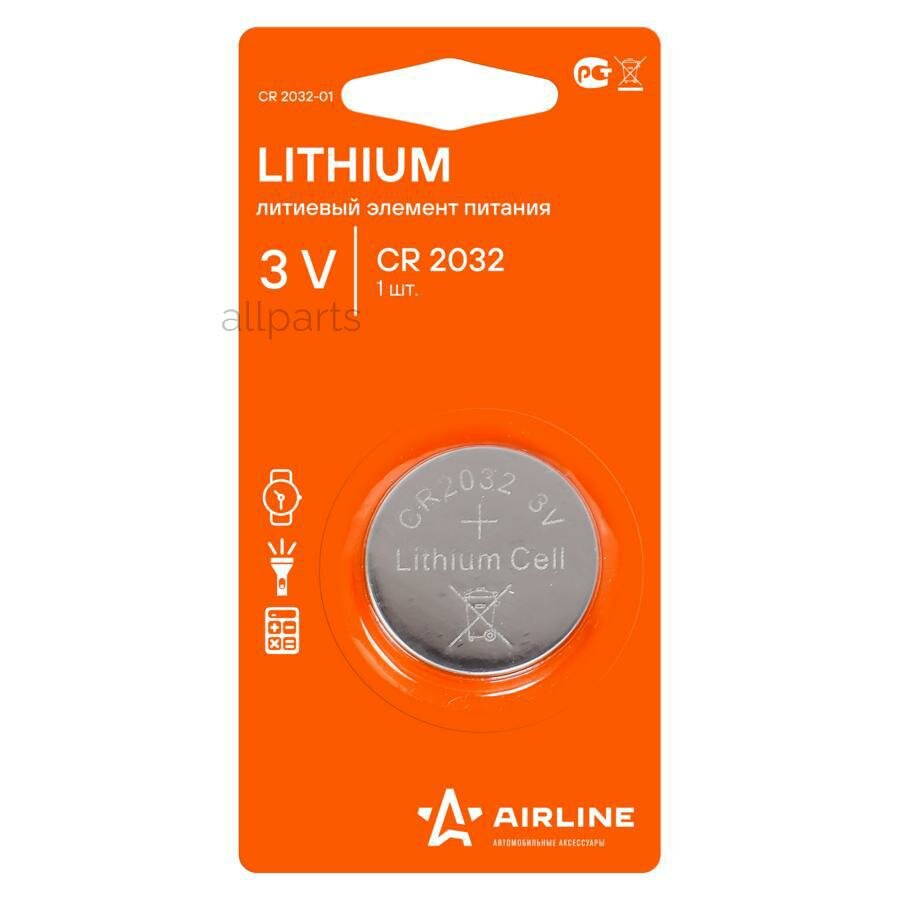 AIRLINE CR2032-01 Батарейка литиевая AIRLINE Lithium CR2032 3V (1 шт) CR2032-01