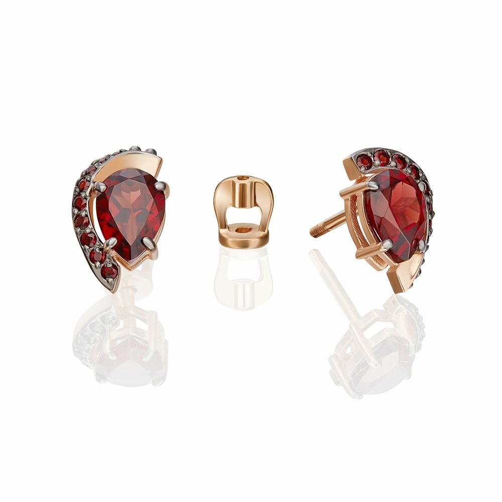 Серьги пусеты, красное золото, 585 проба, гранат