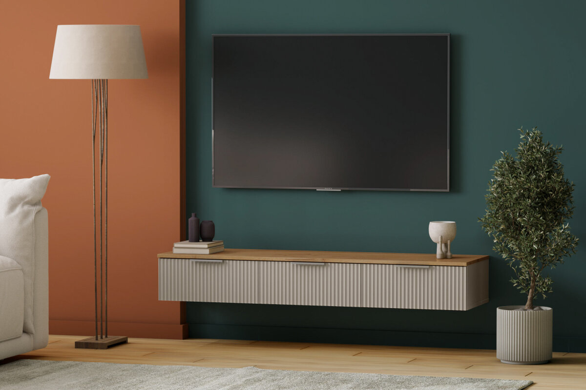 ТВ-тумба Салерно 3 (МДФ) SF-022 Сантьяго Кашемир 5981 BS NEW 148x42x22 см, бежевый GOODFORM
