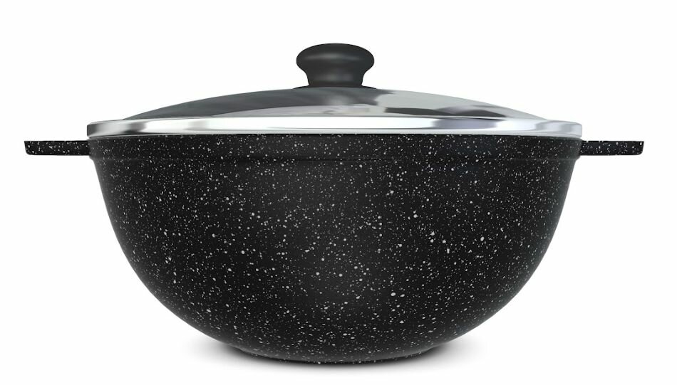 Казан Нева Литая Каменная Черный гранит 186845сф, черный гранит, крышка стекло