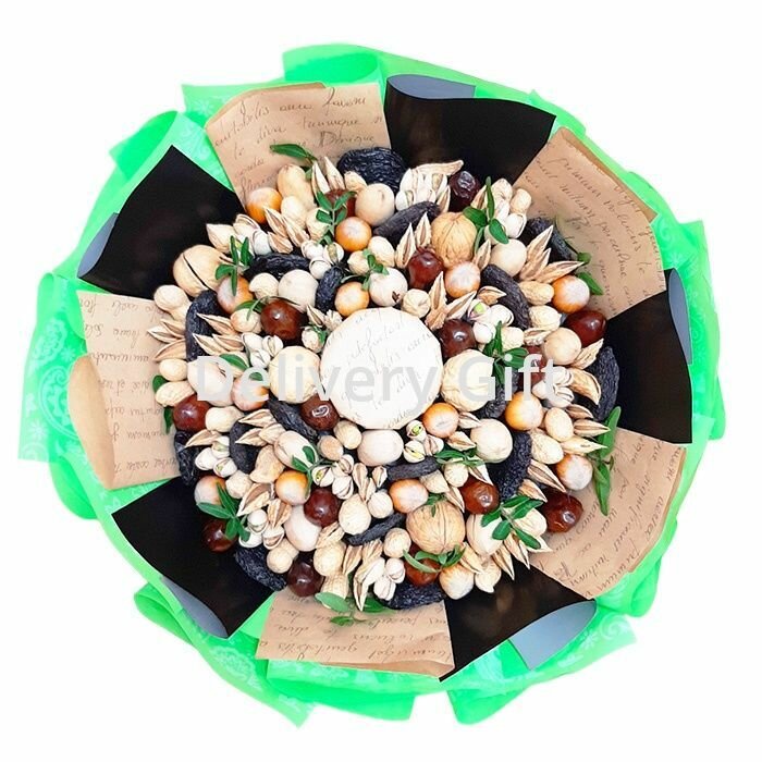 Букет из фисташек, орехов, сухофруктов и меда Delivery Gift, диаметр 25см