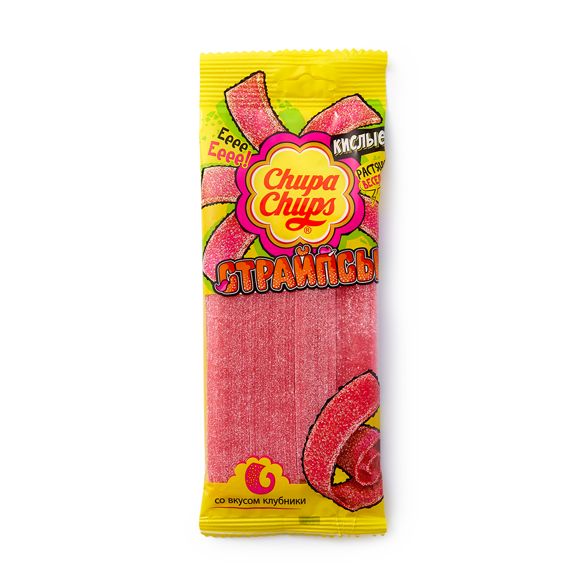Мармелад Chupa Chups "Страйпсы", жевательный, на палочке, кислый, клубника, 120 г