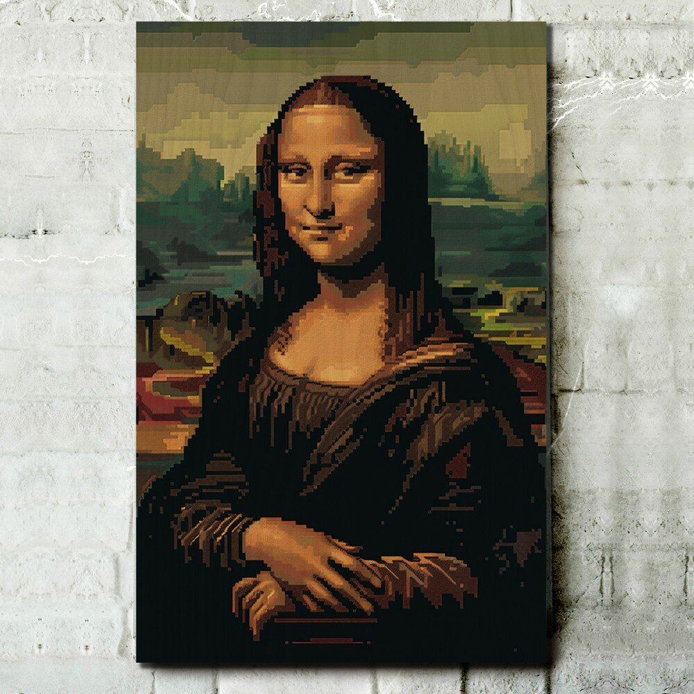 Картина интерьерная на дереве Мона Лиза (Mona Lisa, в стилистке пиксель арт) - 15772 В
