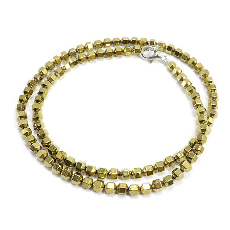 Бусы граненые из гематита, цвет GOLD - целебные нормализуют давление (бусины по 3-4 мм, длина нити 43-45 см.), 1 шт.