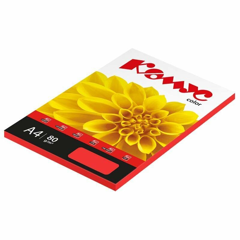 Бумага цветная Комус Color (красный интенсив), 80г, А4, 100 л, 619958