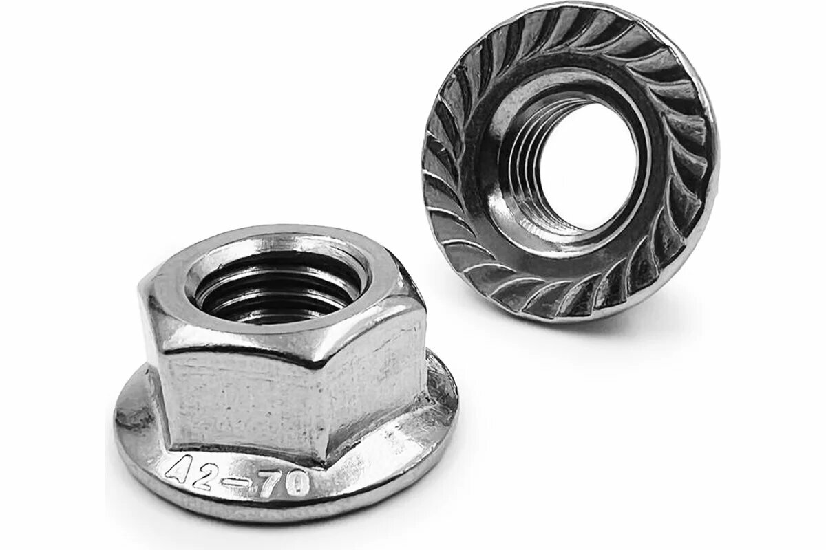 KREPFIELD гайка нержавеющая шестигранная с фланцем DIN 6923 М6 А2, зазубринами, 200 шт