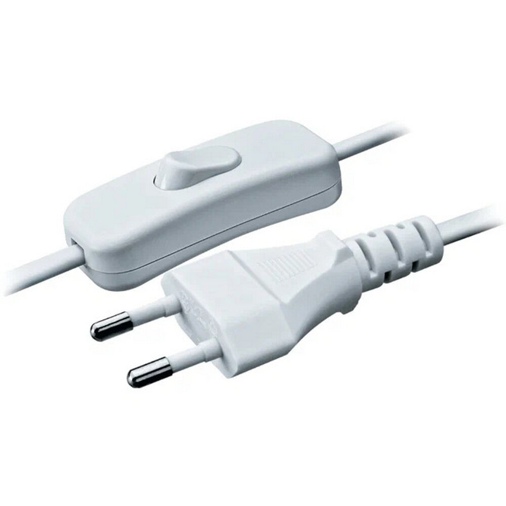 Сетевой кабель с выключателем и евровилкой для бра, 2х0.5мм, 10A, белый, 2 метра