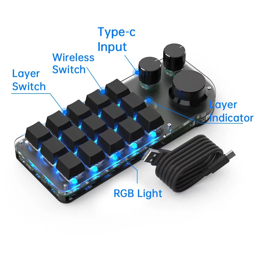 Механическая клавиатура 9 клавиш Red Switch 15 Key BT