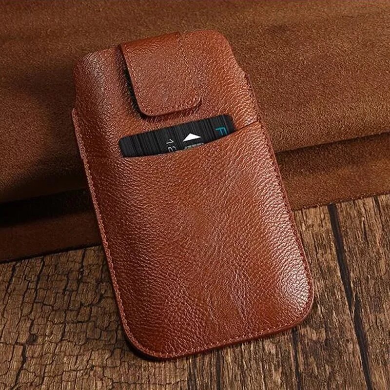 Для iPhone 16 15 14 13 12 11 Pro Max Сумка с слотом для карт для Samsung S24 S23 S22 S21 S20Plus Смартфон Кожаный чехол с поясом для телефона Brown, 18.5cm x 10.5cm