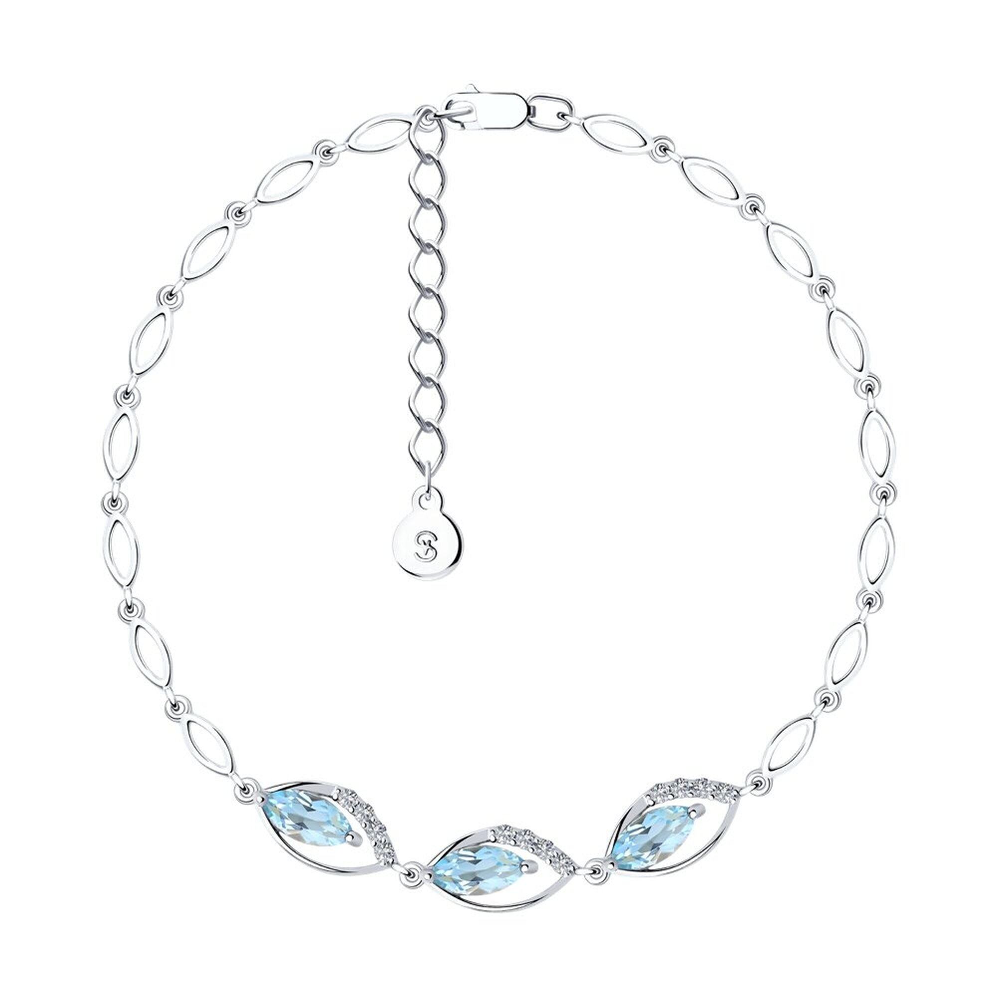 Браслет, серебро, 925 проба, родирование, топаз, фианит