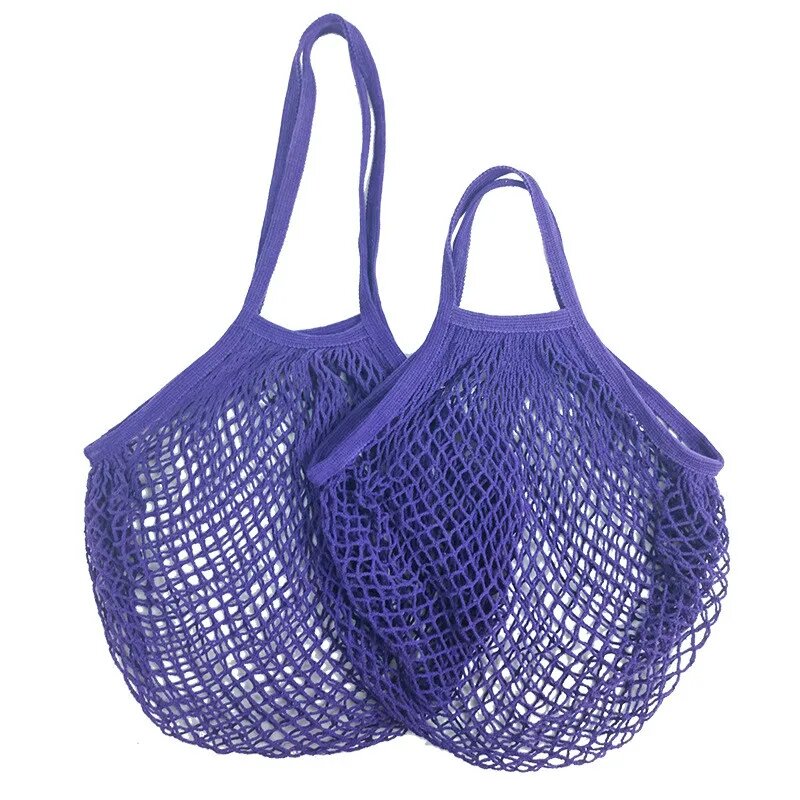 Хлопковая сетчатая сумка с короткой/длинной ручкой S-10X35x38, Фиолетовый, purple