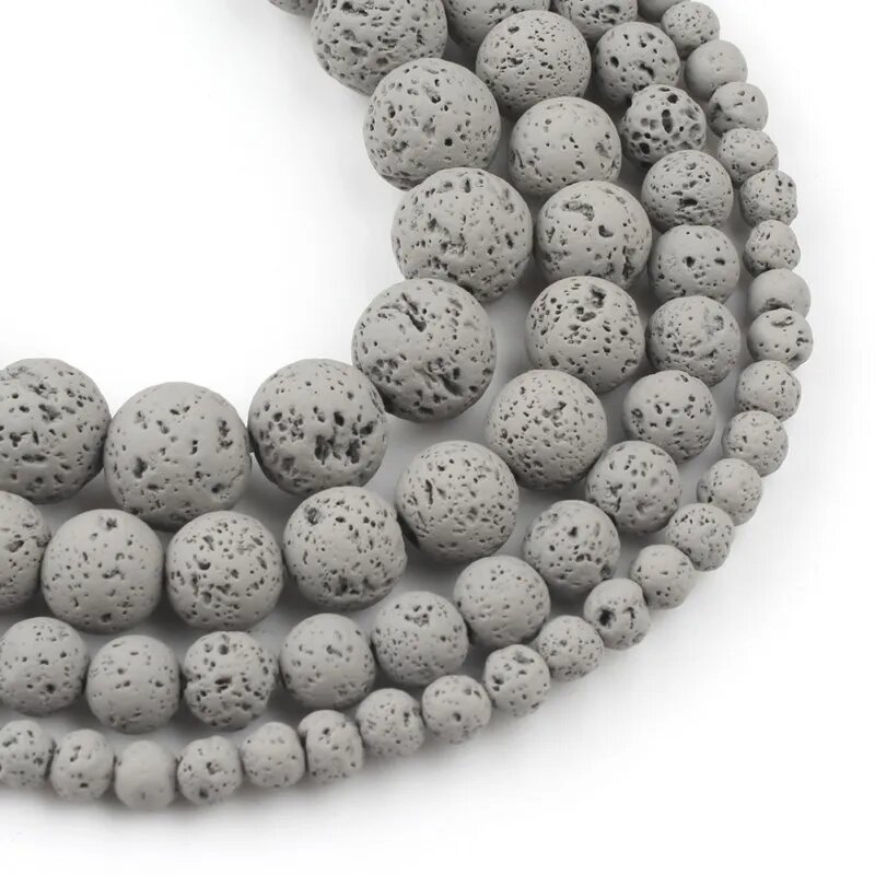 Бусины из вулканического камня GMB724 4 6 8 10 мм Серый, 6mm, Grey