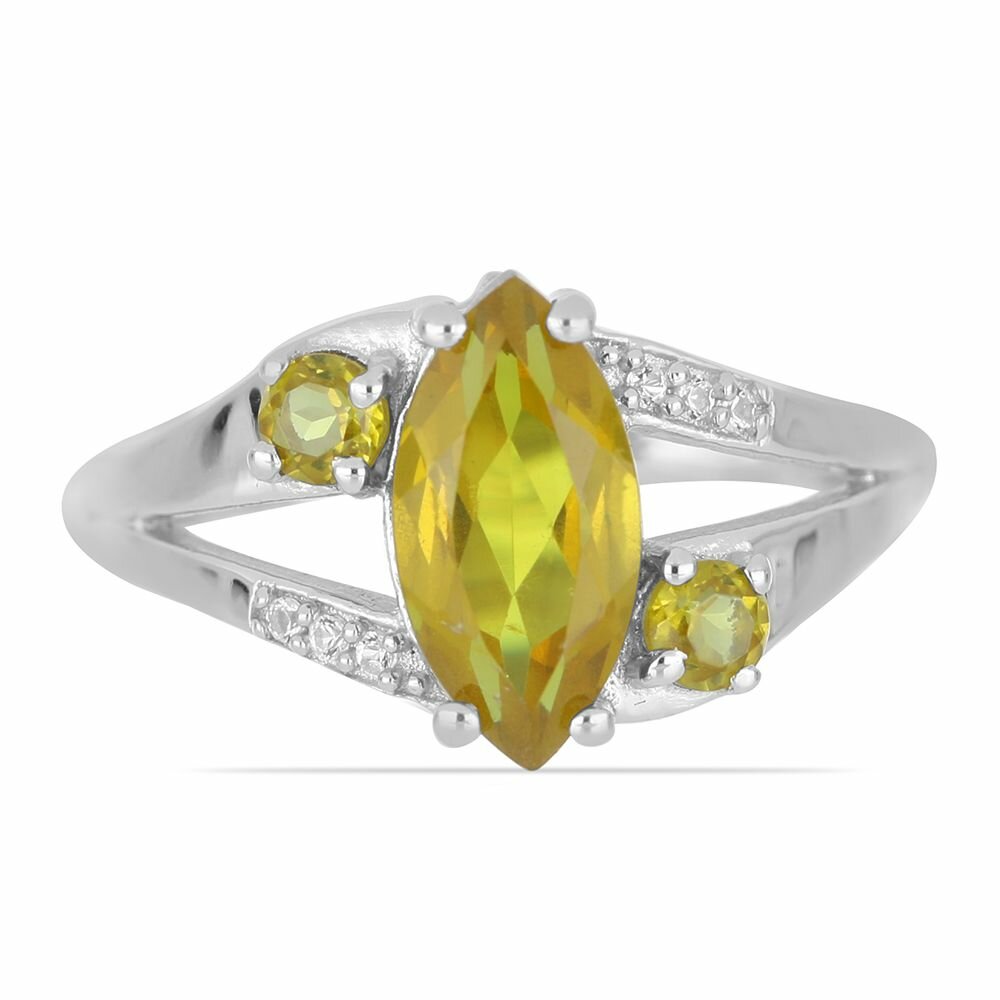 Кольцо, серебро, 925 проба, родирование, султанит синтетический