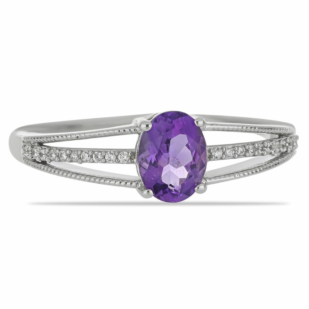 Кольцо, серебро, 925 проба, родирование, циркон, аметист