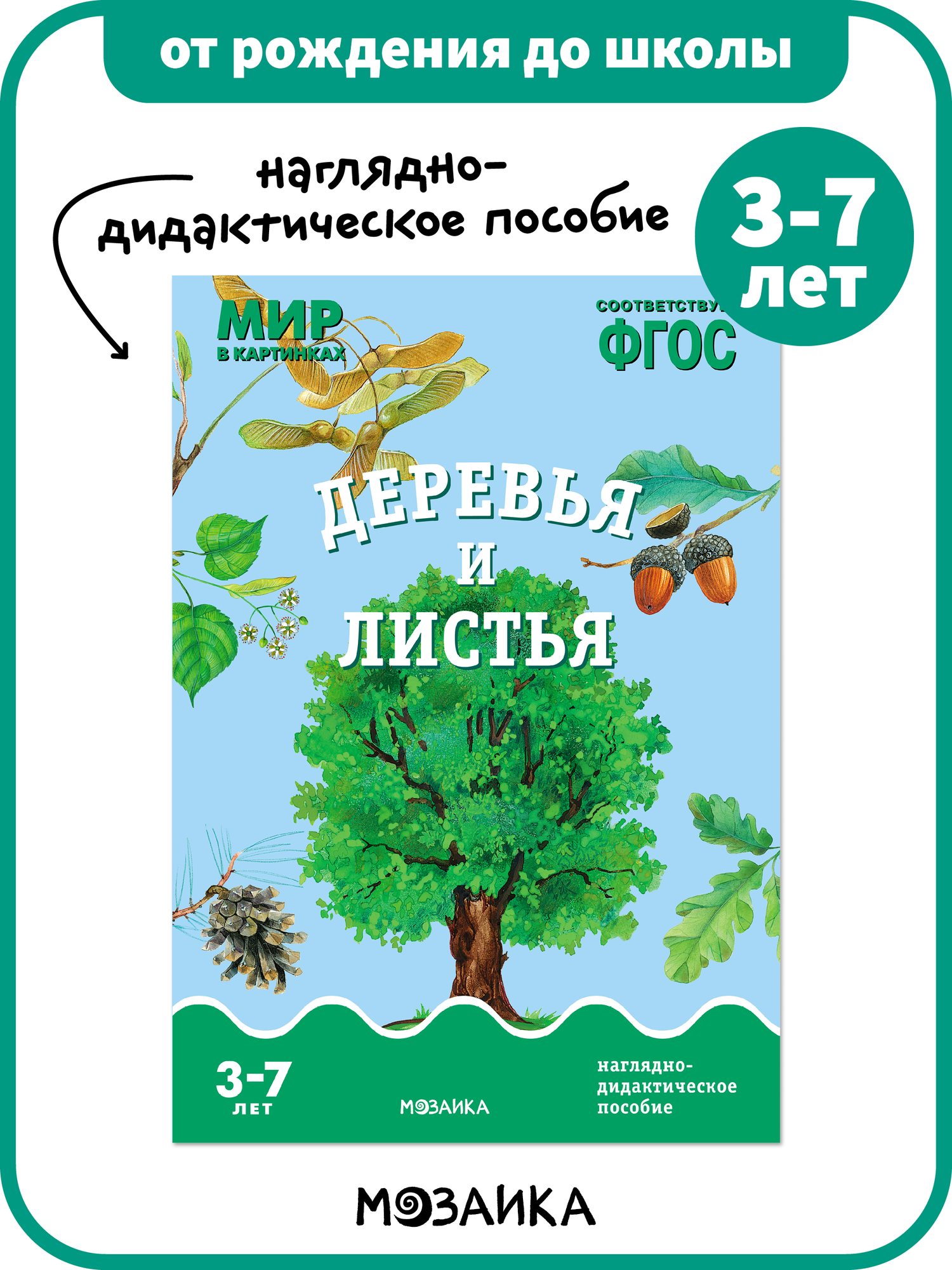 Наглядно дидактическое пособие от рождения до школы для детей 3-7 лет, Деревья и листья, Мир в картинках, ФГОС