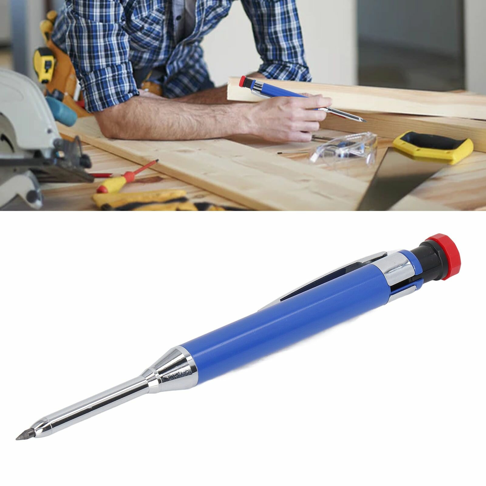Набор механических карандашей для плотников, 12 сменных стержней, сверхмощный набор карандашей для плотников с длинным носом и глубокими отверстиями для деревообработки, синий