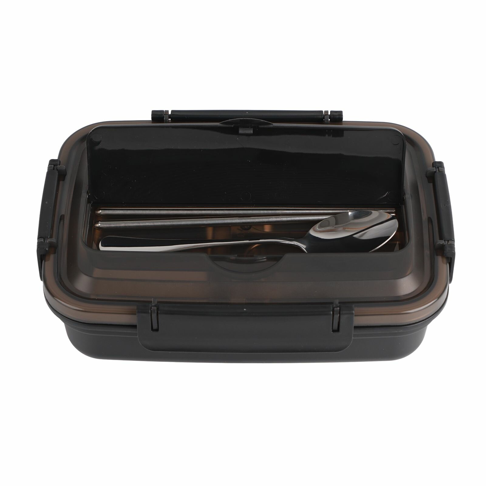 Ланч-бокс из нержавеющей стали 304 с 3 отделениями, пластиковой ложкой и палочками для еды, портативный офисный контейнер для ланча, черный, прочный, герметичный