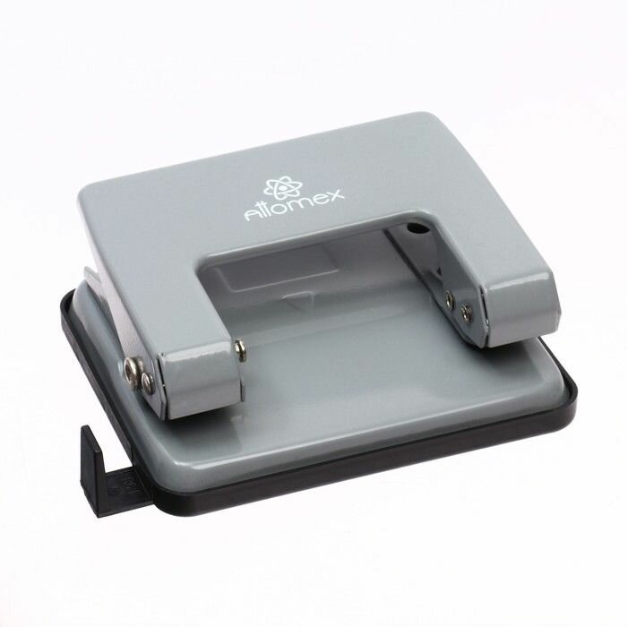 Дырокол Attomex металлический, на 20 листов, форматная линейка, серый (Д3_01)