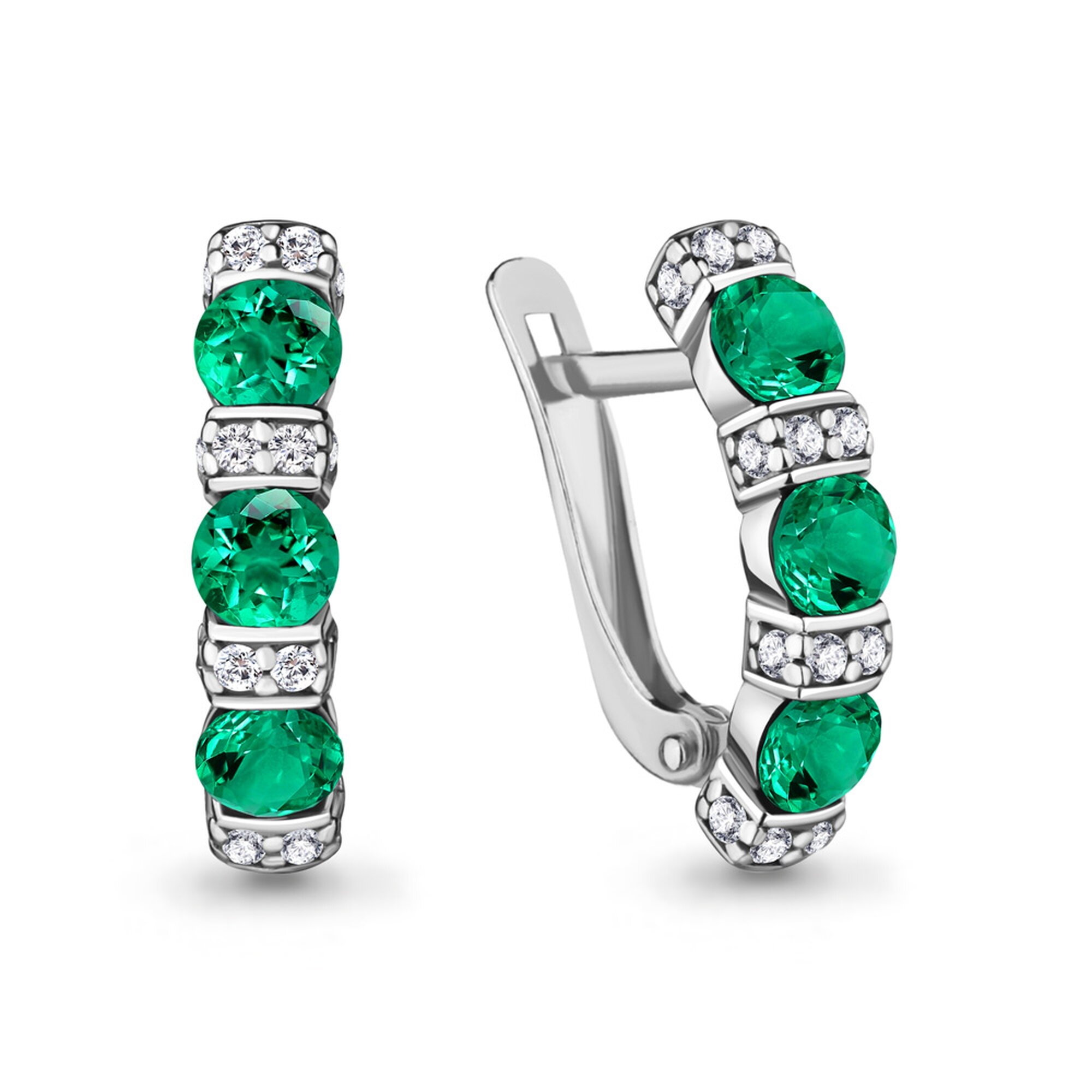 Серьги, серебро, 925 проба, родирование, изумруд синтетический, фианит