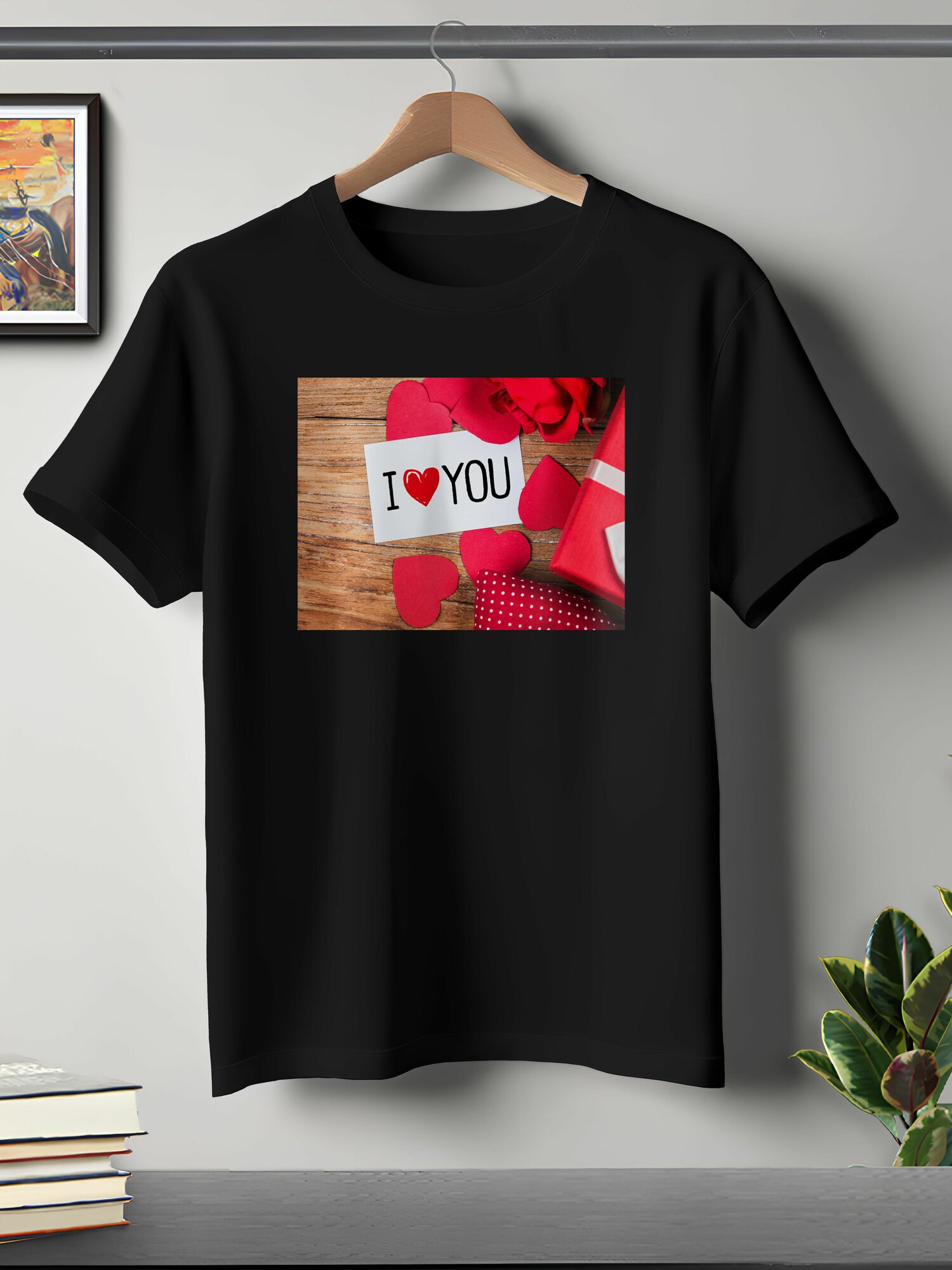 Футболка  Детская ONEQ 134 (9-10) размер с принтом День Святого Валентина, черная