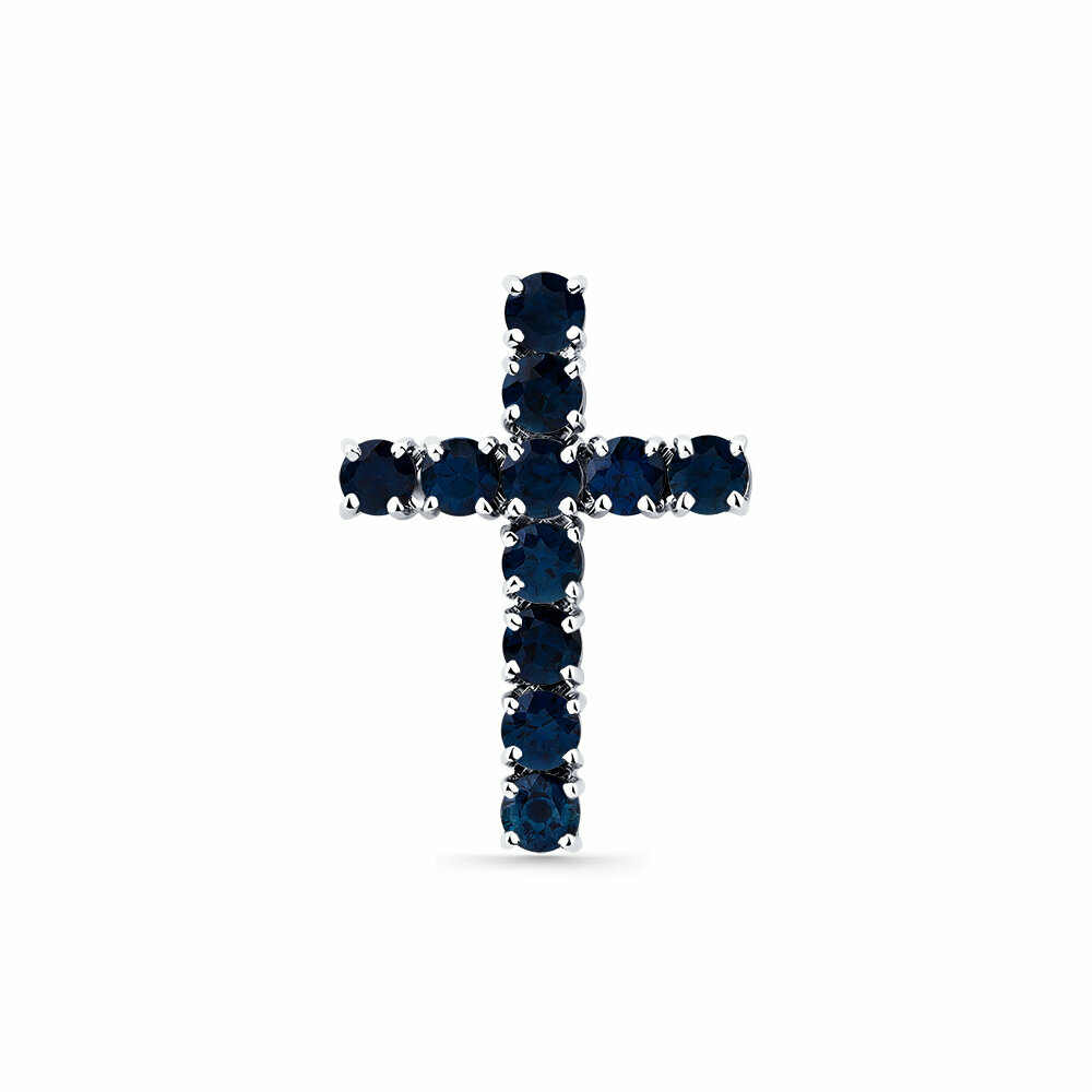 Крестик, белое золото, 585 проба, сапфир