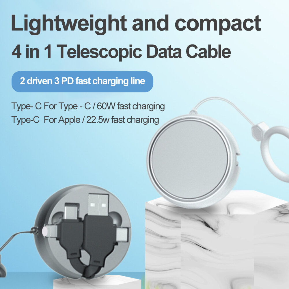 60 Вт 4в1 USB TYPE-C телескопический кабель для iPhone XR Micro USB Type C кабель для Huawei Xiaomi Lightning USB — C заря