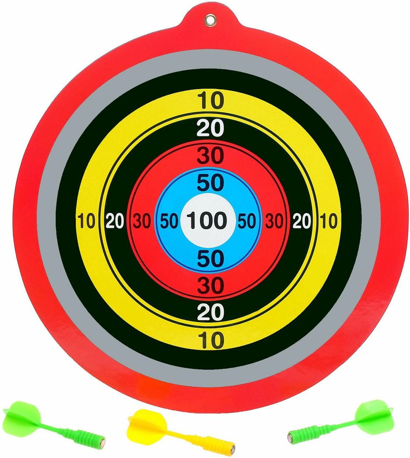 Дартс "Сто очков", детская игра на точность с мишенью, 3 магнитных дротика в наборе, диаметр мишени 25 см, цвет микс