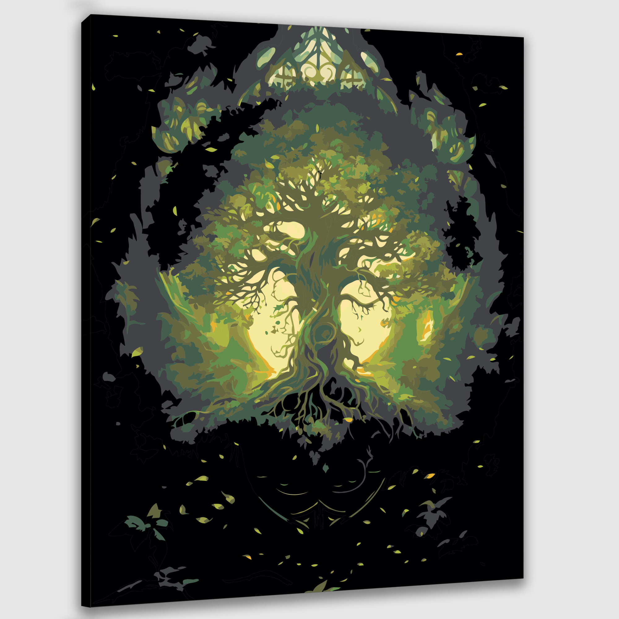 Картина по номерам 40x50 см, картина, древо жизни, символ, рост, фантастический пейзаж, ветви, листья, зеленый