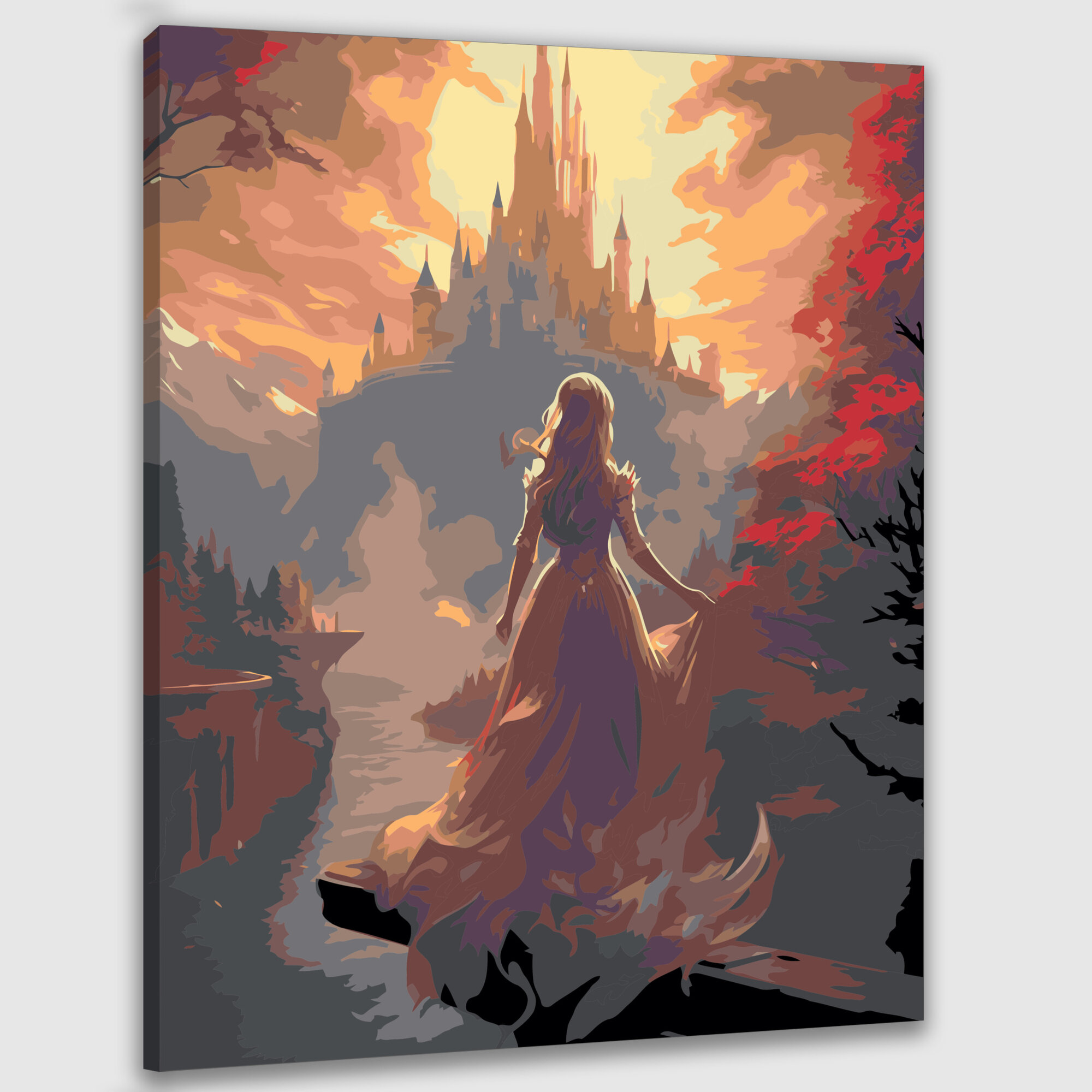 Картина по номерам 40x50 см, принцесса, замок, фантазия, чудо, яркие цвета, уверенность, сила, манера, детали