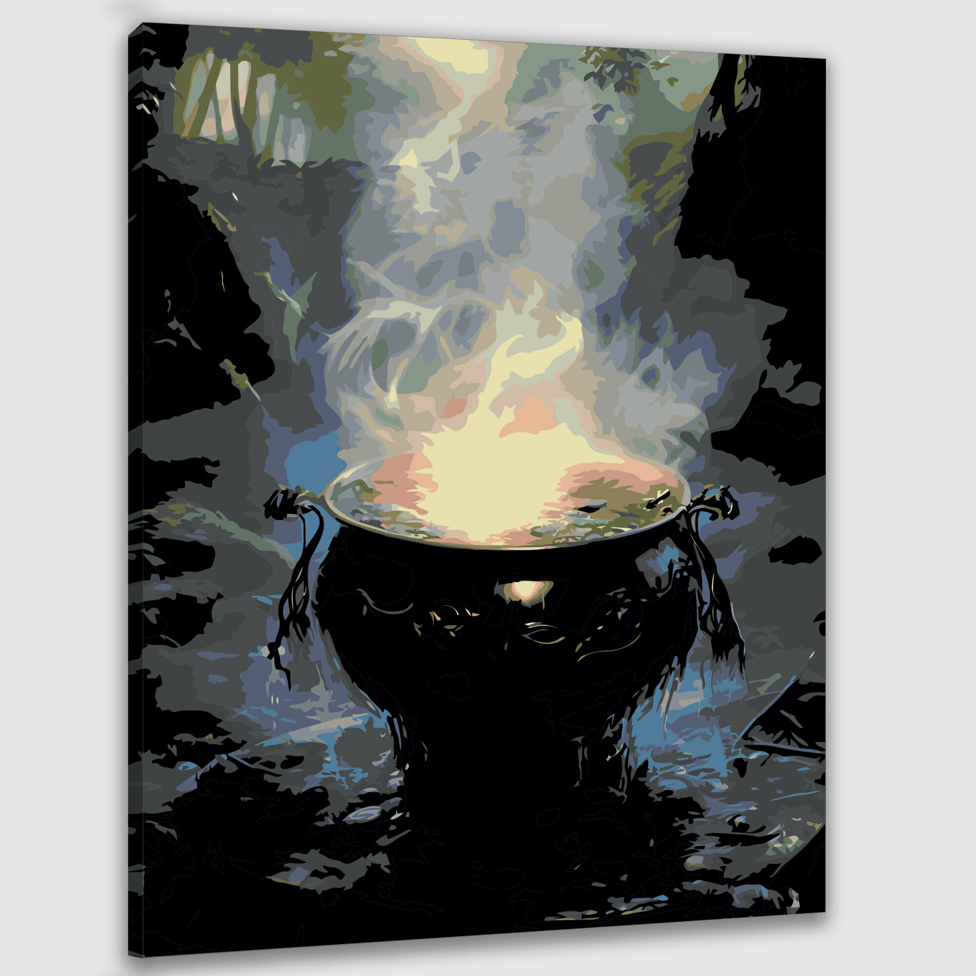 Картина по номерам 40x50 см, фотография, котел, зелье, мистическая атмосфера, фантастическая сказка, дым, освещение