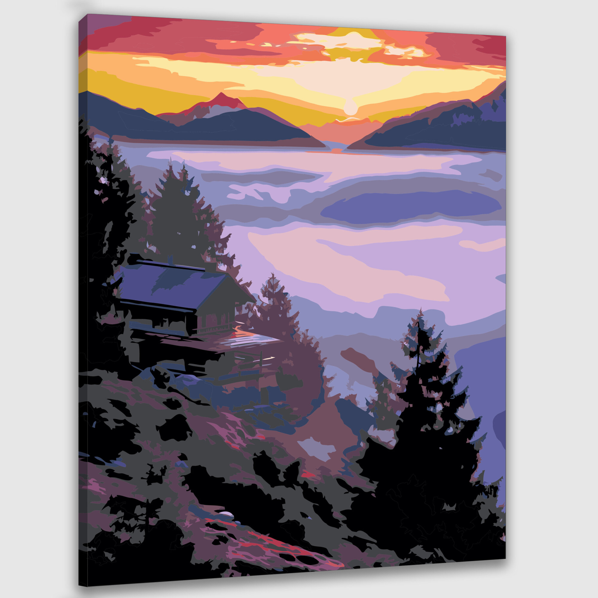 Картина по номерам 40x50 см, фотография, восход солнца, туман, горный хребет, эмоции, благоговение, безмятежность