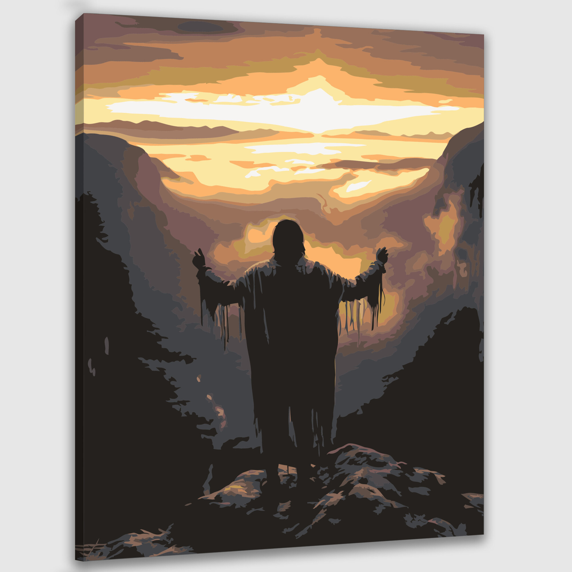 Картина по номерам 40x50 см, шаман, взгляд, фотография, широкоугольный объектив, ландшафт, скалистый выступ, 2.8 GM